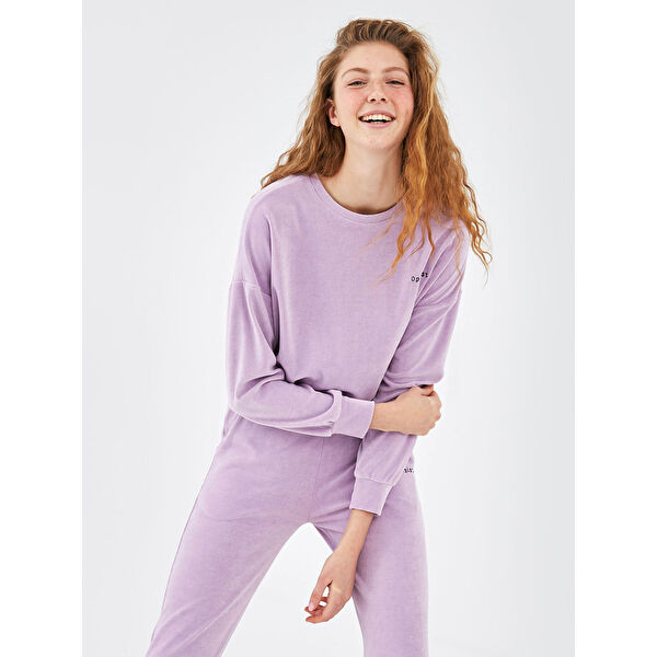 XSIDE Bisiklet Yaka Nakışlı Uzun Kollu Kadın Sweatshirt