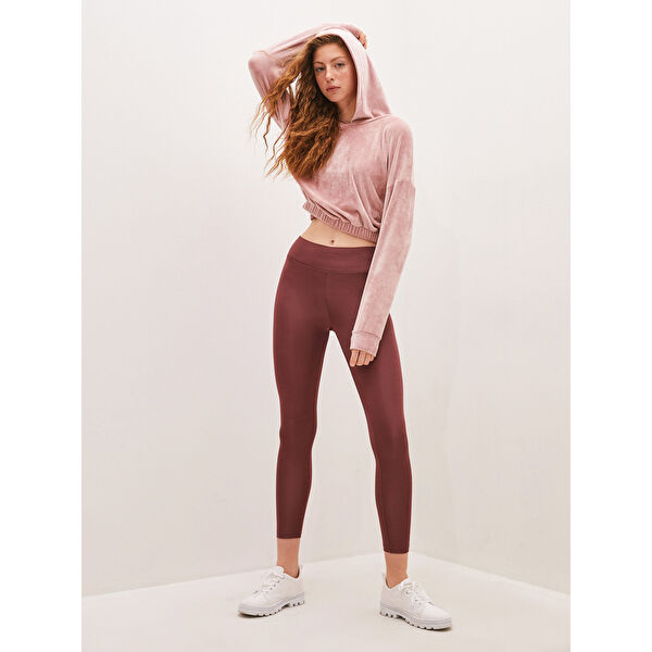 XSIDE Kapüşonlu Düz Uzun Kollu Kadife Kadın Sweatshirt