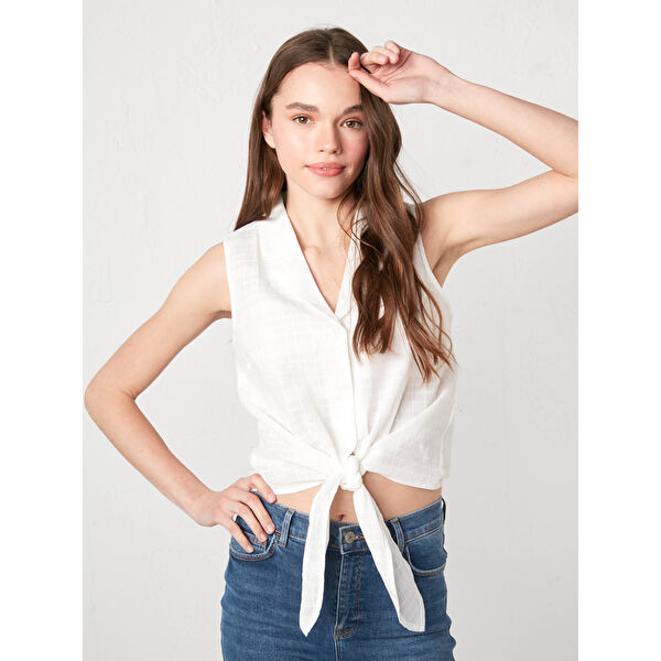 LCW CASUAL Desenli Beli Bağlama Detaylı Dobby Kumaş Kadın Gömlek