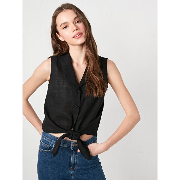 LCW CASUAL Desenli Beli Bağlama Detaylı Dobby Kumaş Kadın Gömlek