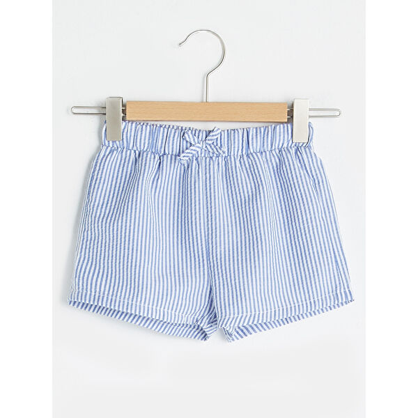 Beli Lastikli Çizgili Poplin Kız Bebek Şort Beli Lastikli Çizgili Poplin Kız Bebek Şort