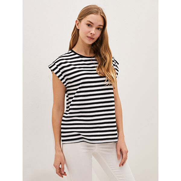 LCW CASUAL Bisiklet Yaka Çizgili Kolsuz Kadın Tişört