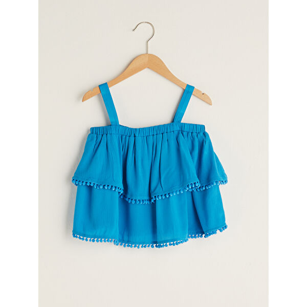 Kayık Yaka Volan Detaylı Askılı Viskon Kız Çocuk Bluz