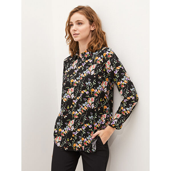 LCW GRACE Çiçek Desenli Uzun Kollu Viskon Kadın Gömlek