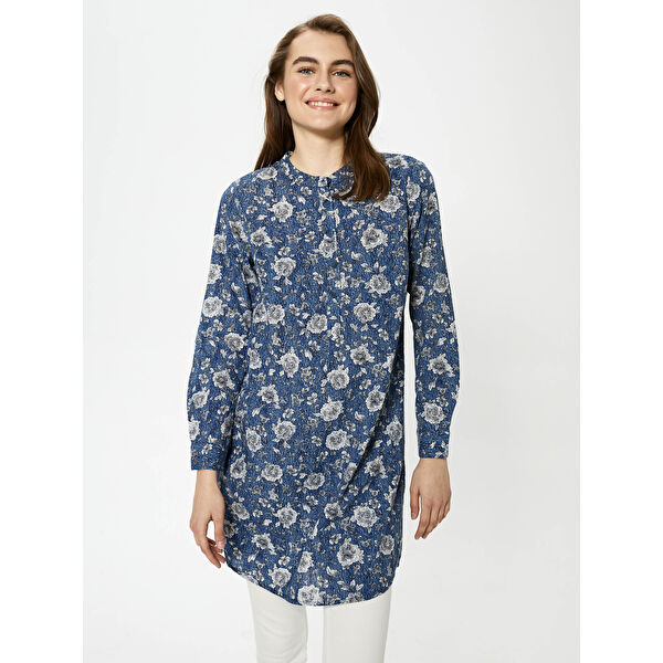 LCW GRACE Hakim Yaka Çiçek Baskılı Uzun Kollu Poplin Kadın Tunik