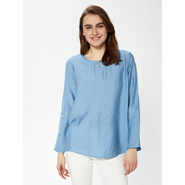 LCW GRACE Bisiklet Yaka Düz Uzun Kollu Armürlü Kadın Bluz