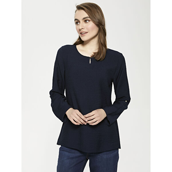 LCW GRACE Bisiklet Yaka Düz Uzun Kollu Armürlü Kadın Bluz