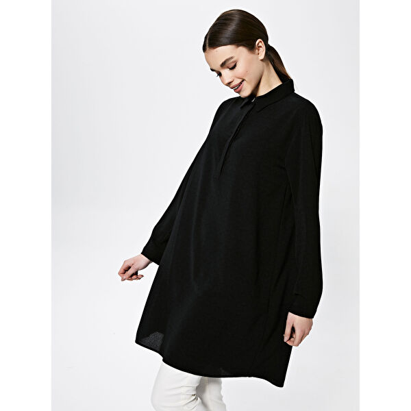 LCW GRACE Gömlek Yaka Düz Uzun Kollu Armürlü Kadın Tunik