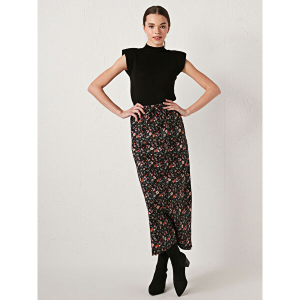 LCW GRACE Beli Lastikli Çiçek Desenli Kadın Poplin Etek