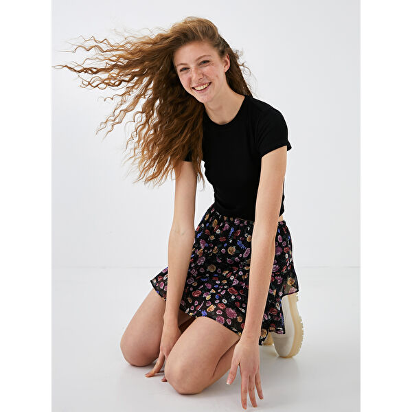 XSIDE Beli Lastikli Çiçek Baskılı Astarlı Kadın Etek