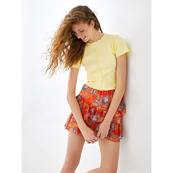 XSIDE Beli Lastikli Çiçek Baskılı Astarlı Kadın Etek