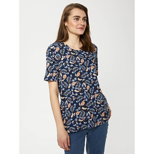 LCW GRACE Bisiklet Yaka Baskılı Kısa Kollu Pamuklu Kadın Tişört