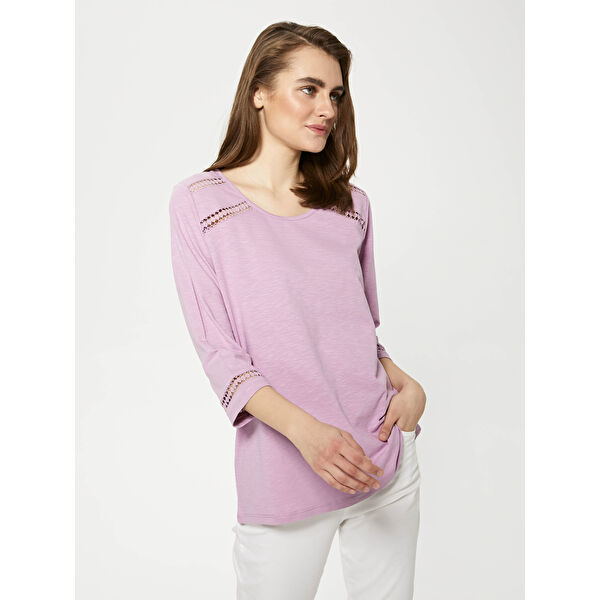 LCW GRACE Bisiklet Yaka Nakış Detaylı Pamuklu Kadın Bluz