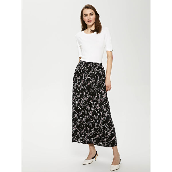 LCW GRACE Beli Lastikli Çiçek Desenli Kadın Etek