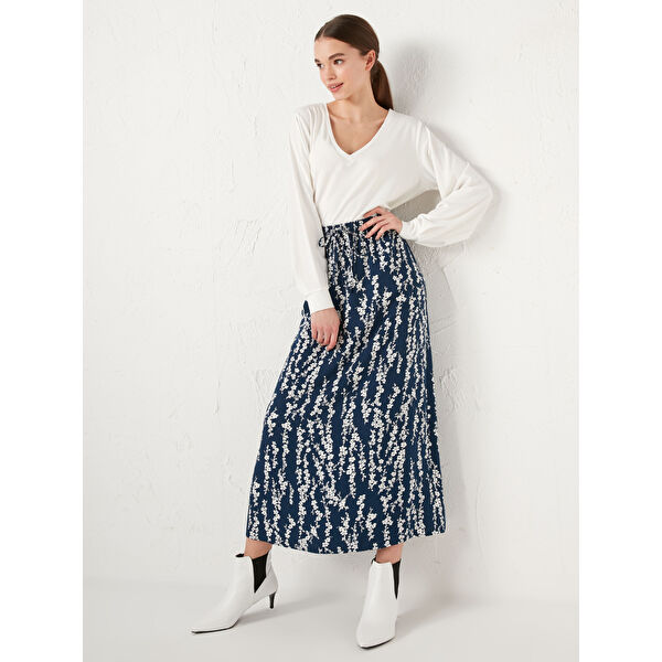 LCW GRACE Beli Lastikli Çiçek Desenli Kadın Etek