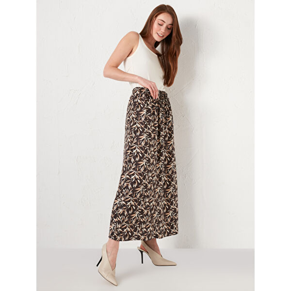 LCW GRACE Beli Lastikli Çiçek Desenli Kadın Etek