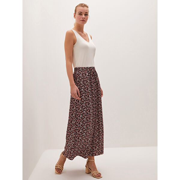 LCW GRACE Beli Lastikli Çiçek Desenli Kadın Etek