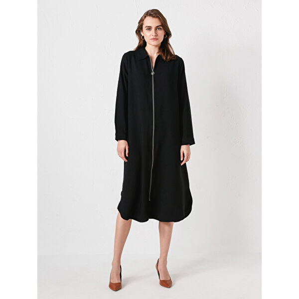 LCW GRACE Gömlek Yaka Fermuar Detaylı Uzun Kollu Keten Kadın Elbise LCW GRACE Gömlek Yaka Fermuar Detaylı Uzun Kollu Keten Kadın Elbise