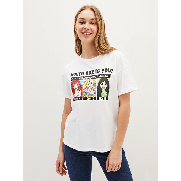 LCW CASUAL Bisiklet Yaka Disney Baskılı Kısa Kollu Pamuklu Kadın Tişört