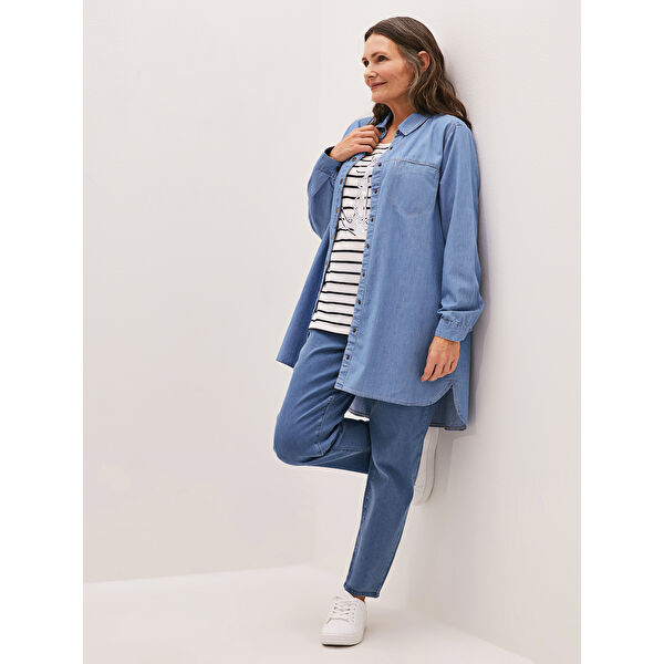 LCW GRACE Gömlek Yaka Cep Detaylı Uzun Kollu Kadın Jean Tunik LCW GRACE Gömlek Yaka Cep Detaylı Uzun Kollu Kadın Jean Tunik