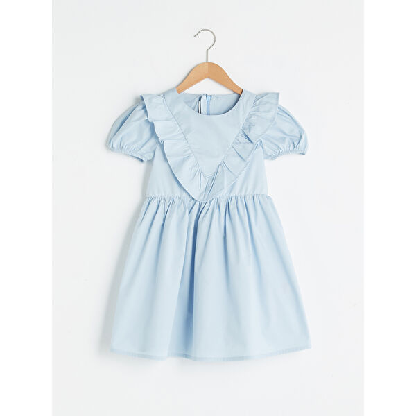 Bisiklet Yaka Fırfır Detaylı Kısa Kollu Poplin Kız Çocuk Elbise Bisiklet Yaka Fırfır Detaylı Kısa Kollu Poplin Kız Çocuk Elbise