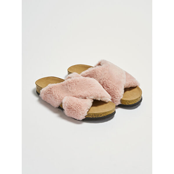 Tüylü Çapraz Bant Kadın Ev Terliği Tüylü Çapraz Bant Kadın Ev Terliği