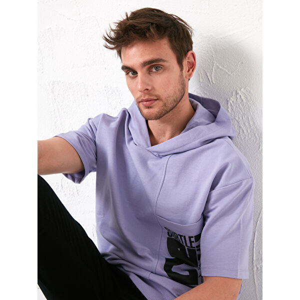 LCW CASUAL Kapüşonlu Kısa Kollu Baskılı Erkek Sweatshirt