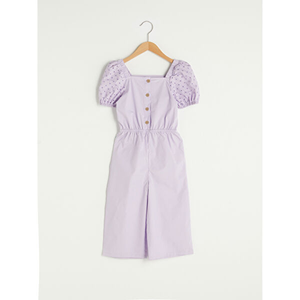 Kare Yaka Düğme Detaylı Kısa Kollu Poplin Kız Çocuk Tulum Kare Yaka Düğme Detaylı Kısa Kollu Poplin Kız Çocuk Tulum