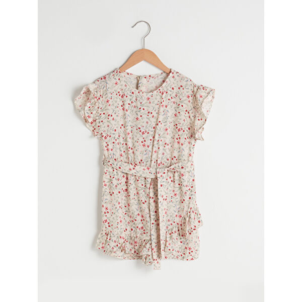 Bisiklet Yaka Desenli Kısa Kollu Fırfır Detaylı Viskon Kız Çocuk Tulum Bisiklet Yaka Desenli Kısa Kollu Fırfır Detaylı Viskon Kız Çocuk Tulum