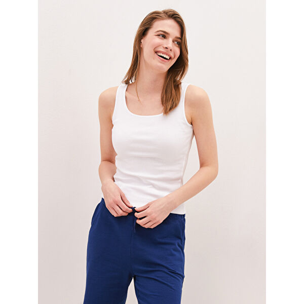 U Yaka Askılı Düz Pamuklu Kadın Atlet