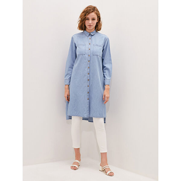 LCW CLASSIC Gömlek Yaka Cep Detaylı Uzun Kollu Kadın Jean Tunik LCW CLASSIC Gömlek Yaka Cep Detaylı Uzun Kollu Kadın Jean Tunik