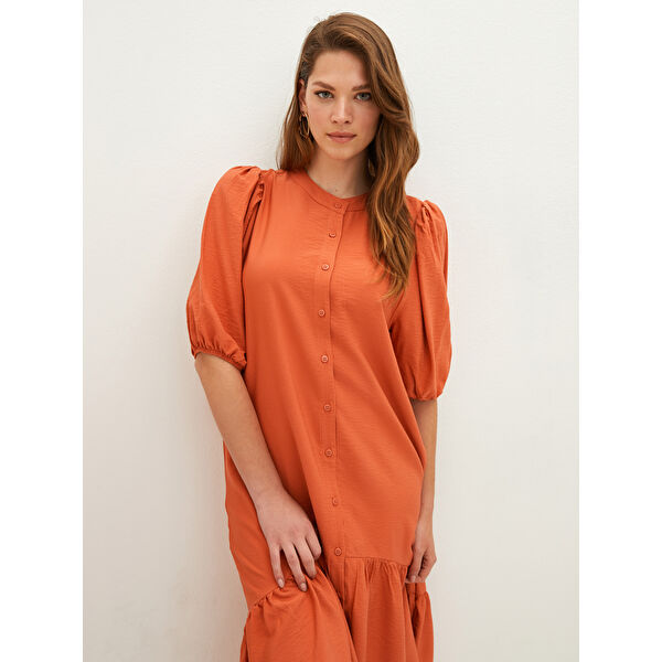 LCW CLASSIC Hakim Yaka Önden Düğmeli Düz Fırfır Detaylı Kadın Elbise LCW CLASSIC Hakim Yaka Önden Düğmeli Düz Fırfır Detaylı Kadın Elbise