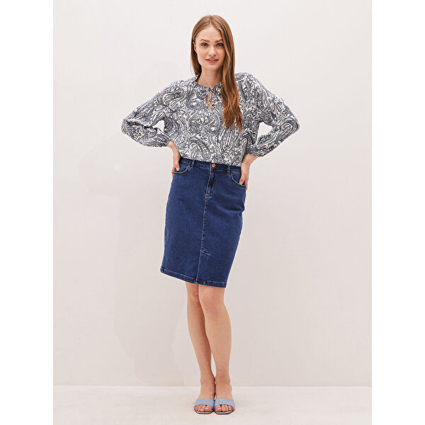 LCW CLASSIC Yüksek Bel Slim Fit Kadın Rodeo Jean Etek