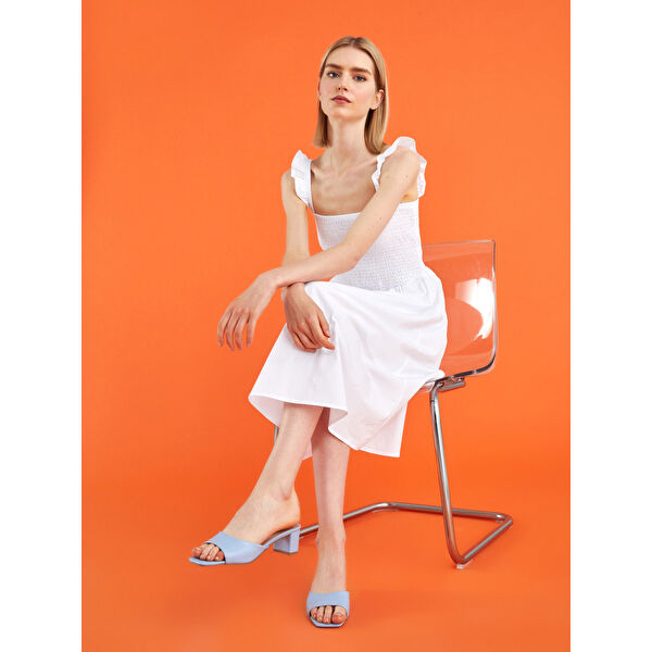 Deri Görünümlü Topuklu Kadın Terlik