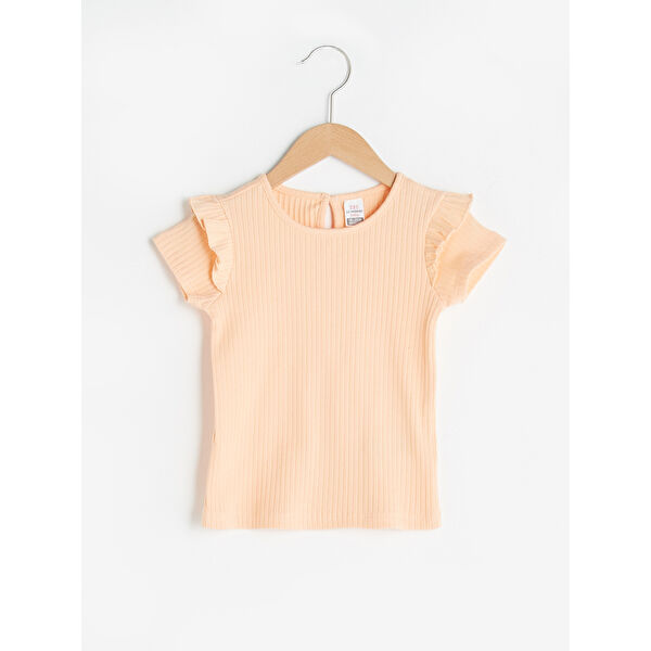 Bisiklet Yaka Kısa Kollu Fırfır Detaylı Kız Bebek Tişört Bisiklet Yaka Kısa Kollu Fırfır Detaylı Kız Bebek Tişört