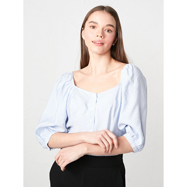LCW VISION Kare Yaka Çizgili Slim Fit Kadın Bluz LCW VISION Kare Yaka Çizgili Slim Fit Kadın Bluz