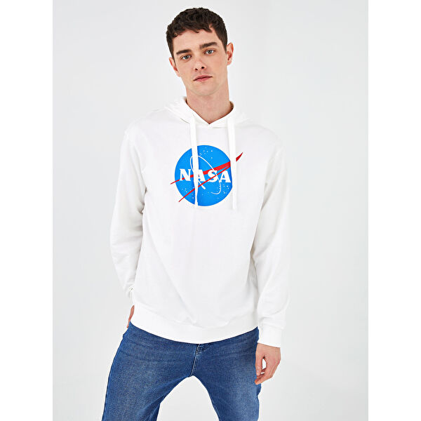 XSIDE Kapüşonlu Uzun Kollu Nasa Baskılı Erkek Sweatshirt