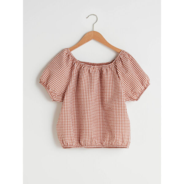 Bisiklet Yaka Kareli Kısa Kollu Poplin Kız Çocuk Bluz Bisiklet Yaka Kareli Kısa Kollu Poplin Kız Çocuk Bluz