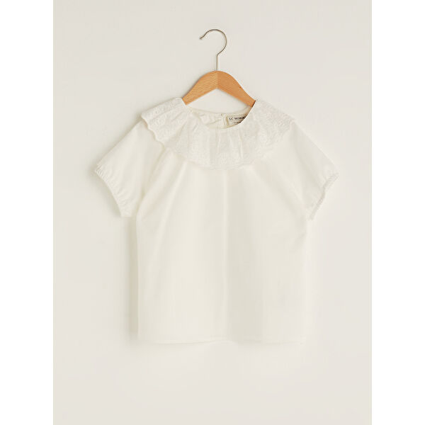 Yakası Fisto Detaylı Basic Kısa Kollu Poplin Kız Çocuk Bluz