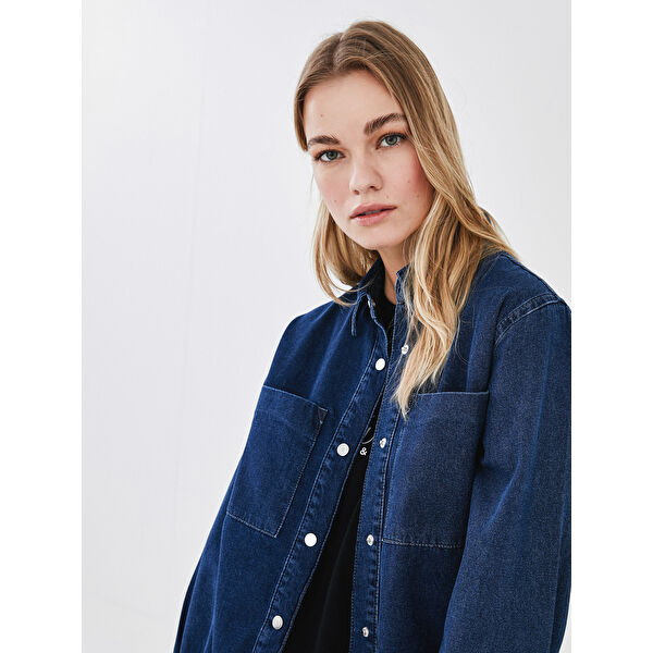 MODEST Gömlek Yaka Cep Detaylı Uzun Kollu Kadın Jean Tunik MODEST Gömlek Yaka Cep Detaylı Uzun Kollu Kadın Jean Tunik