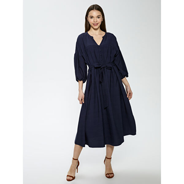 LCW VISION Hakim Yaka Beli Kuşaklı Kadın Elbise