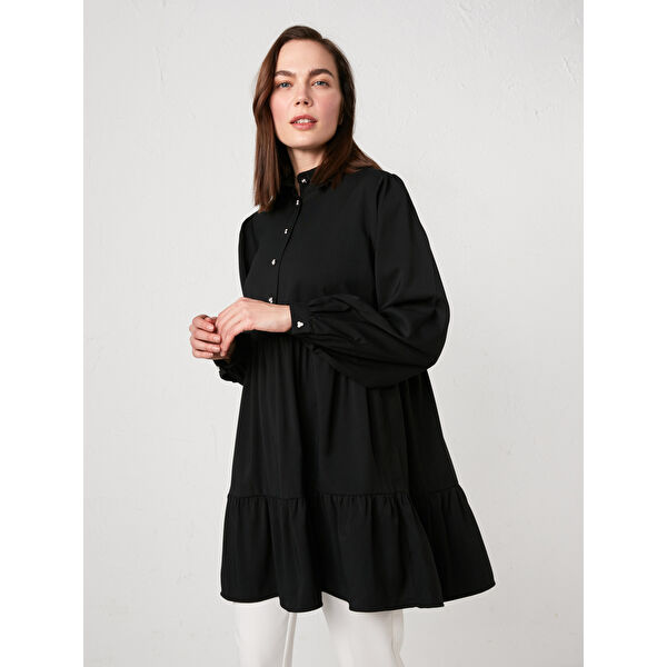 MODEST Gömlek Yaka Fırfır Detaylı Uzun Kollu Kadın Tunik