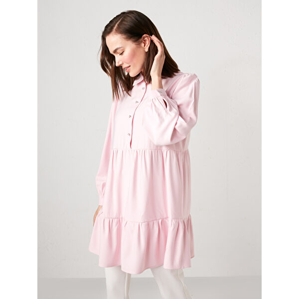 MODEST Gömlek Yaka Fırfır Detaylı Uzun Kollu Kadın Tunik