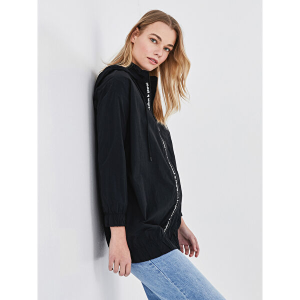 MODEST Kapüşon Yaka Baskılı Uzun Kollu Oversize Kadın Tunik