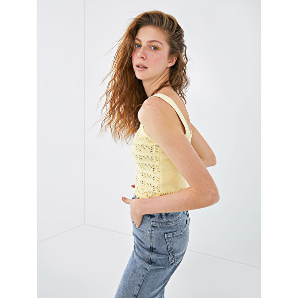 XSIDE U Yaka Desenli Kadın Triko Kolsuz Kazak