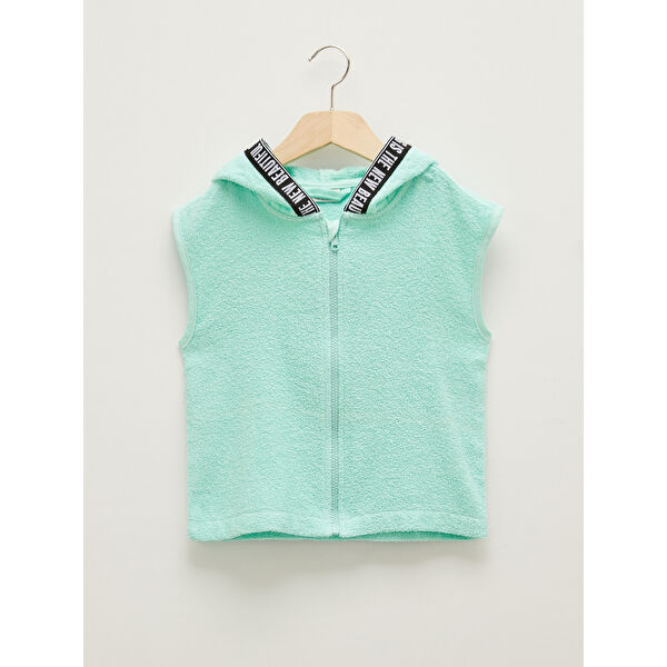 Kapüşonlu Fermuarlı Kız Çocuk Yüzme Üst