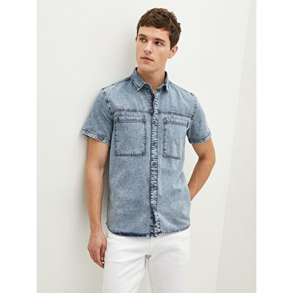 LCW CASUAL Regular Fit Kısa Kollu Erkek Jean Gömlek LCW CASUAL Regular Fit Kısa Kollu Erkek Jean Gömlek