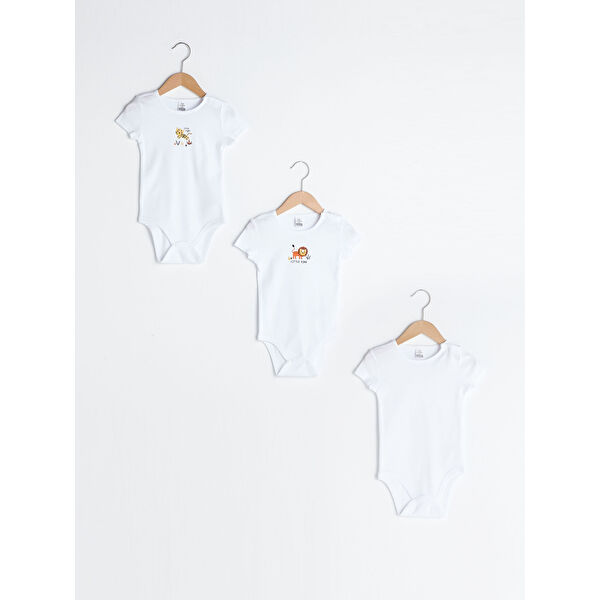 Bisiklet Yaka Kısa Kol Pamuklu Erkek Bebek Çıtçıtlı Body 3'lü