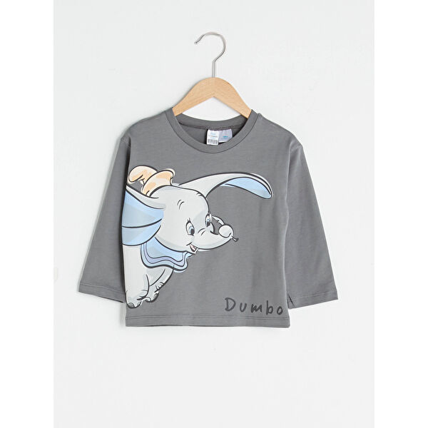 Bisiklet Yaka Uzun Kollu Dumbo Baskılı Pamuklu Erkek Bebek Tişört