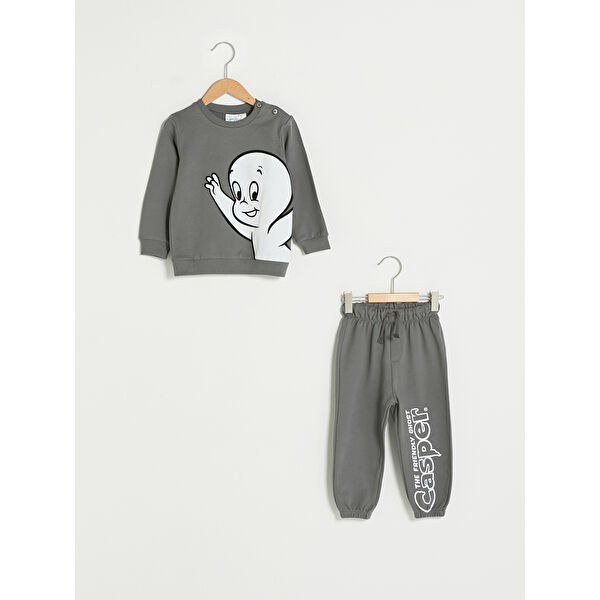Bisiklet Yaka Uzun Kollu Casper Baskılı Erkek Bebek Sweatshirt ve Jogger Pantolon 2'li Takım Bisiklet Yaka Uzun Kollu Casper Baskılı Erkek Bebek Sweatshirt ve Jogger Pantolon 2'li Takım